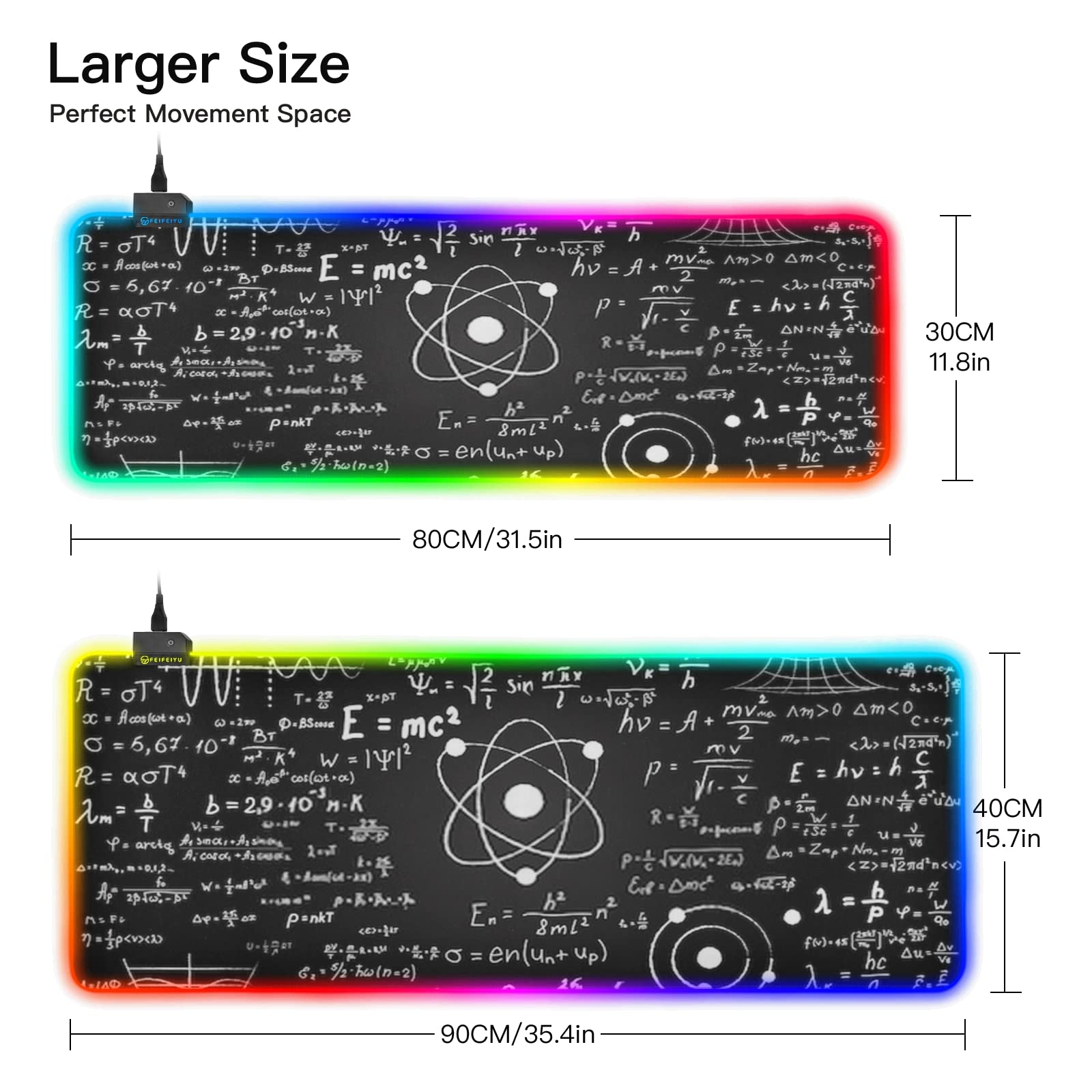 Large RGB Gaming Mouse Pad Blackboard Inscribed Scientific Formulas Calculations Physics Glowing Extended Mousepad 35.4x15.7in, Soft Anti-Slip Rubber Base Luminous Mouse Mat for Pc Laptop, Gaming, of