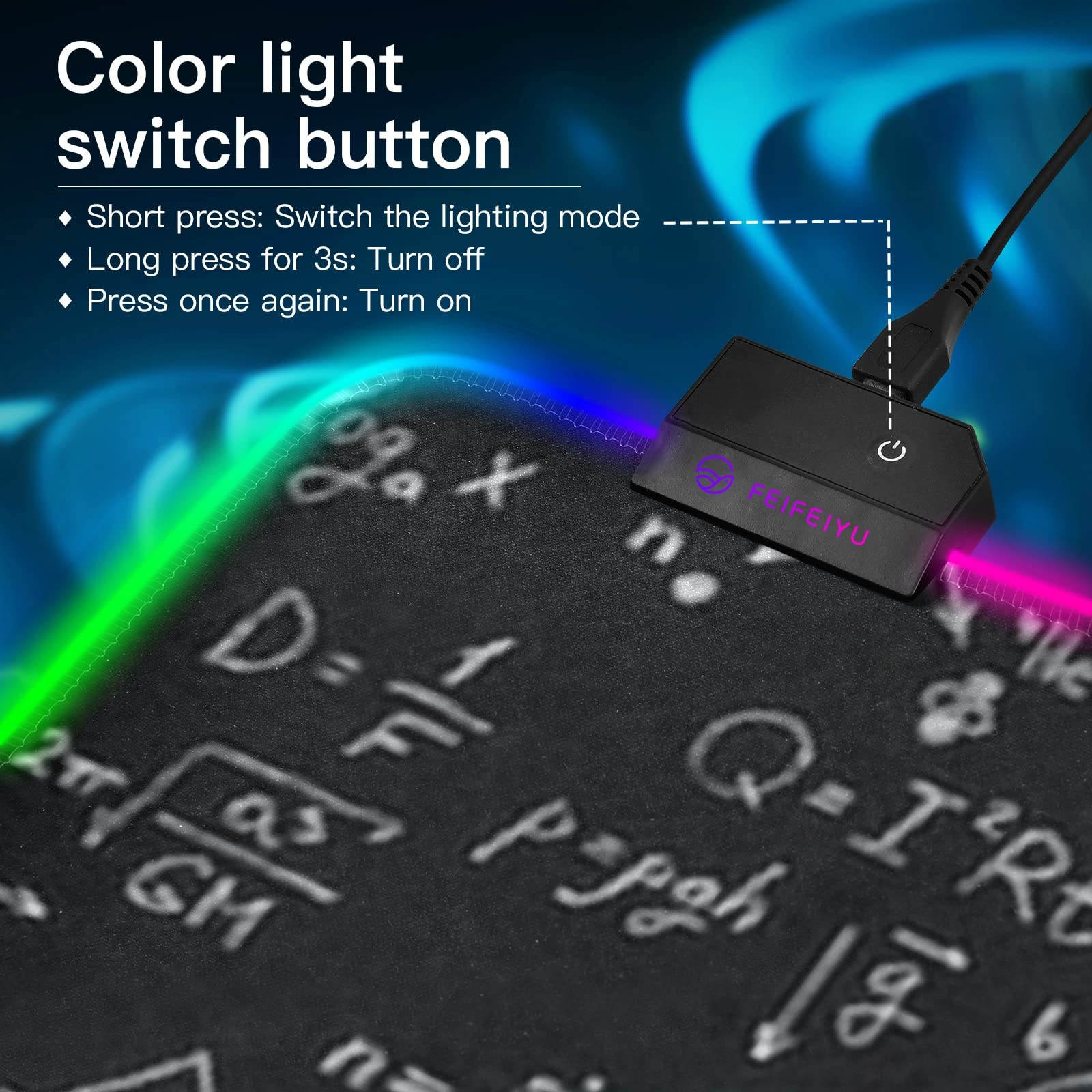 Large RGB Gaming Mouse Pad Blackboard Inscribed Scientific Formulas Calculations Physics Glowing Extended Mousepad 31.5x11.8in, Soft Anti-Slip Rubber Base Luminous Mouse Mat for Pc Laptop, Gaming, of