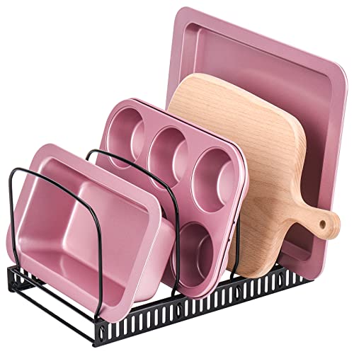 Toplife Adjustable 7+ Lids Organizer Rack + 10+ Bakeware Organizer Rack for Kitchen Cabinet and Counter, Black