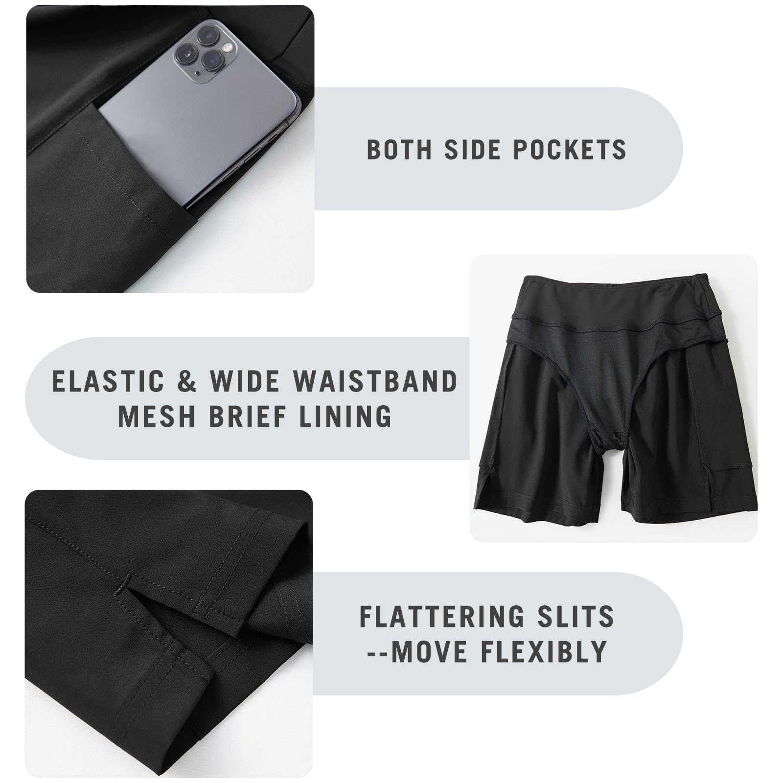 baleaf Women's Swim Shorts High Waisted 5" Swimming Board Shorts for Women Tummy Control Bathing Suit Bottom Quick Dry with Pockets Black 2XL
