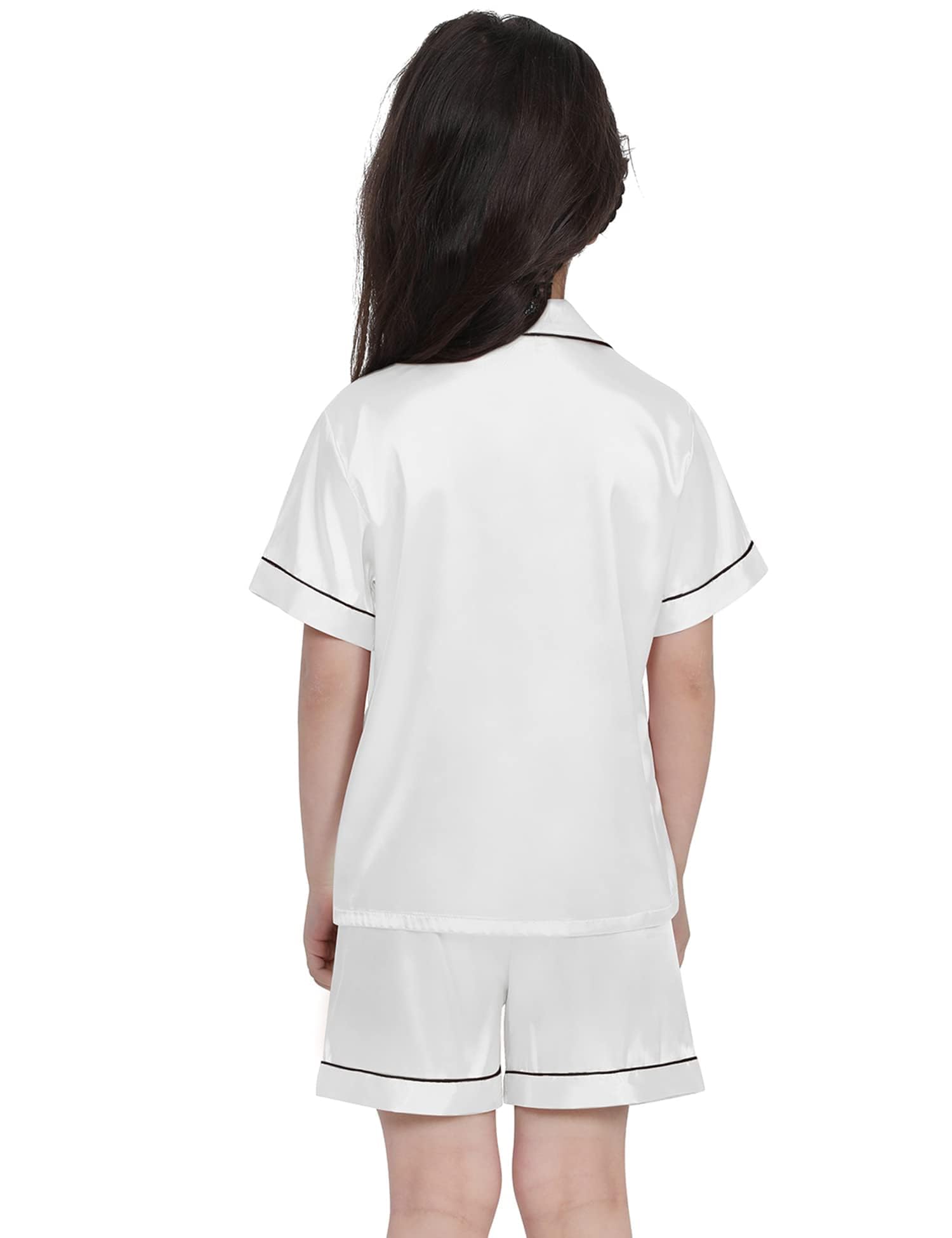 SWOMOG Satin Pajamas for Girls Boys Baby Button-Down Pjs Sets Two-Piece Lounge Sets Classic Silk Sleepwear White