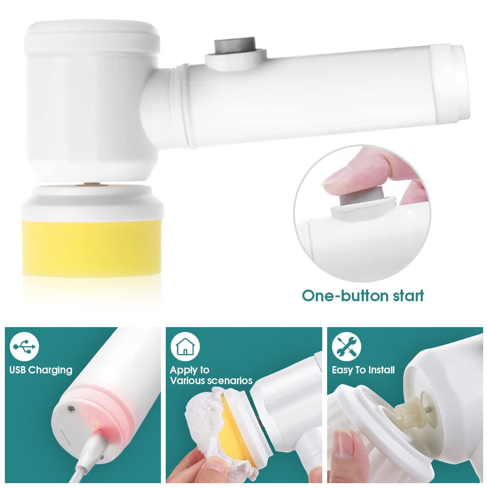Household Electric Spin Scrubber Cordless Electric Cleaning Brush, Power Spinning Scrub Brush,Handheld Shower Cleaner Brush with 5 Replaceable Brush Heads for Kitchen/Bathroom/Wall
