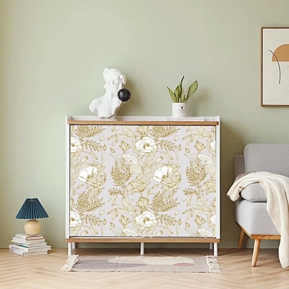 Blooming Wall Elegant Modern Gold Lotus Lily Leaf Peel and Stick Wallpaper Self-Adhesive Prepasted Wallpaper Wall Mural Wall Decor (17.7βx118β, Metallic Gold)