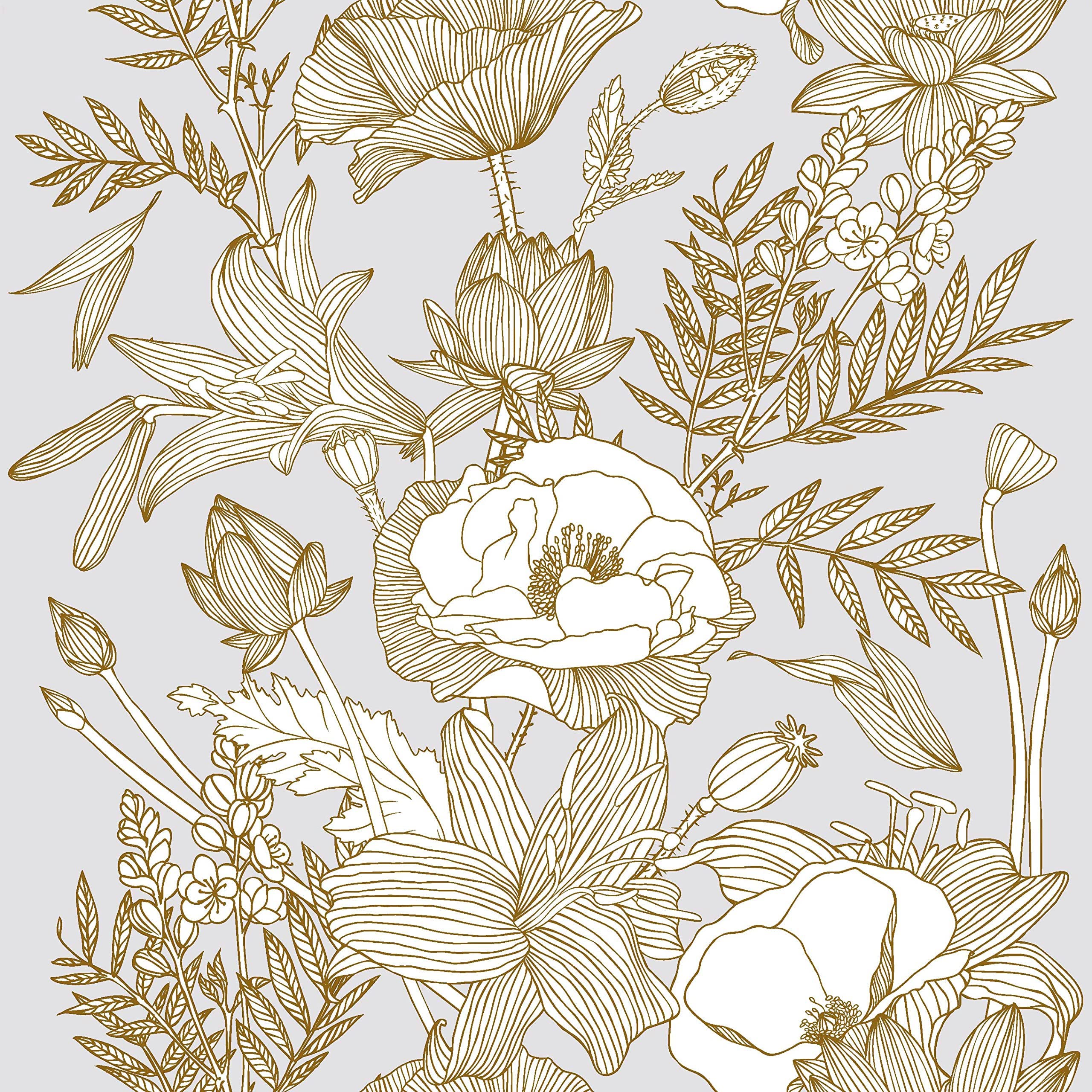 Blooming Wall Elegant Modern Gold Lotus Lily Leaf Peel and Stick Wallpaper Self-Adhesive Prepasted Wallpaper Wall Mural Wall Decor (17.7βx118β, Metallic Gold)