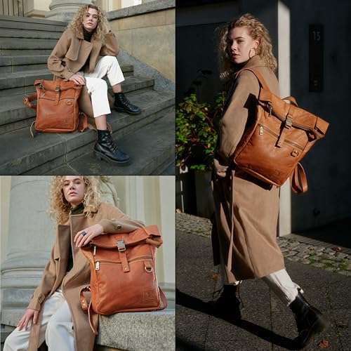 BERLINER BAGS Vintage Genuine Leather Backpack Utrecht M, Laptop Backpack, Travel Backpack for Women and Men - Brown