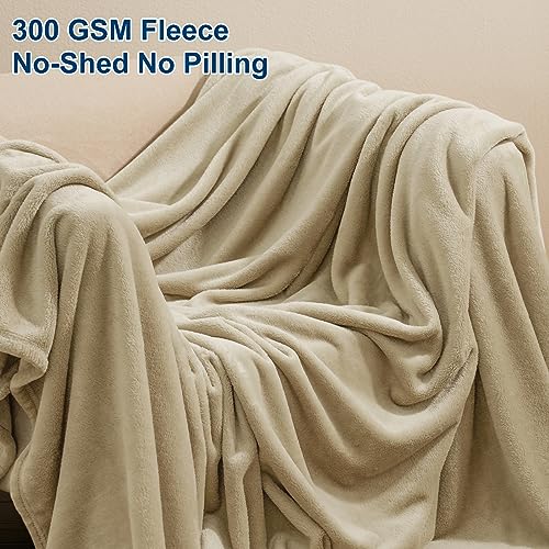 PHF Ultra Soft Fleece Blanket Twin Size, No Shed No Pilling Luxury Plush Cozy 300GSM Lightweight Blanket for Bed, Couch, Chair, Sofa Suitable for All Season, 66" x 90", Khaki