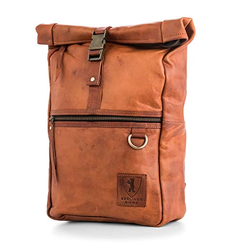 BERLINER BAGS Vintage Genuine Leather Backpack Utrecht M, Laptop Backpack, Travel Backpack for Women and Men - Brown