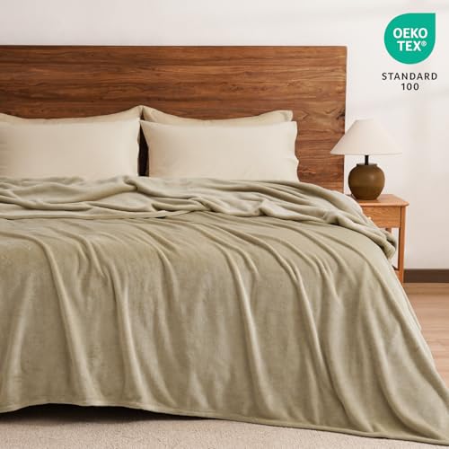 PHF Ultra Soft Fleece Blanket Twin Size, No Shed No Pilling Luxury Plush Cozy 300GSM Lightweight Blanket for Bed, Couch, Chair, Sofa Suitable for All Season, 66" x 90", Khaki