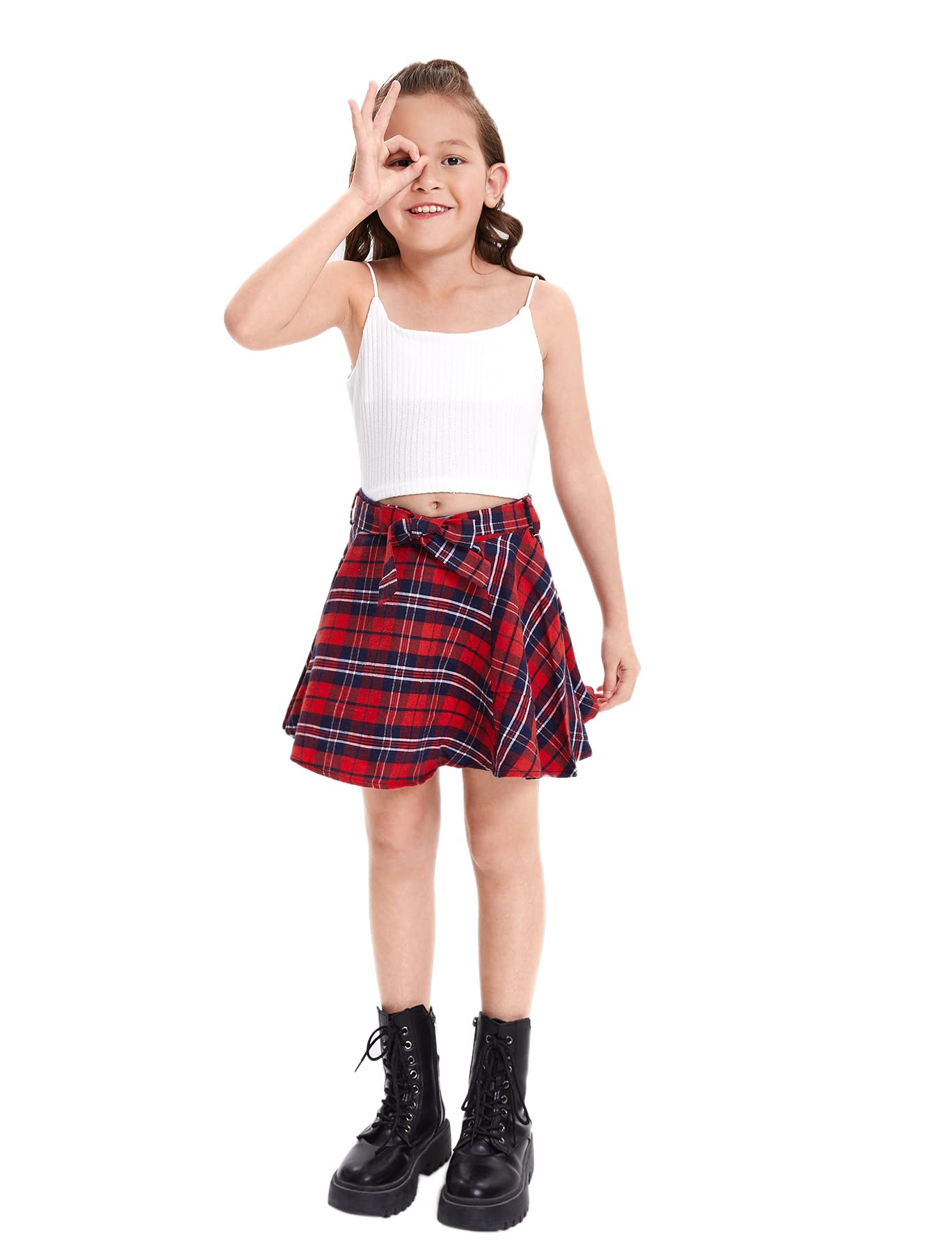 WDIRARA Girl's 2 Pack Basic Rib Knit Crop Cami Top Sleeveless Casual Top Black and White 10Y