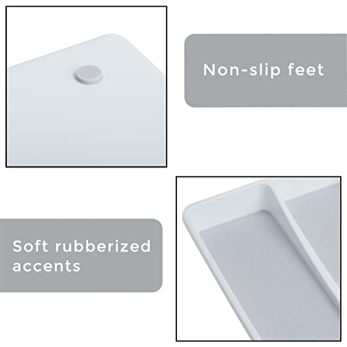 Smart Design 3-Compartment Plastic Drawer Organizer - Non-Slip Lining and Feet - BPA Free - Utensils, Flatware, Office, Personal Care, or Makeup Storage - Kitchen - White with Gray