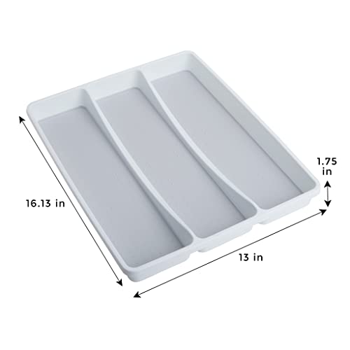 Smart Design 3-Compartment Plastic Drawer Organizer - Non-Slip Lining and Feet - BPA Free - Utensils, Flatware, Office, Personal Care, or Makeup Storage - Kitchen - White with Gray