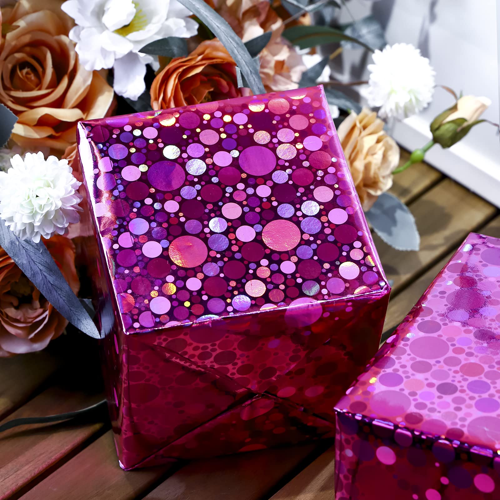 LeZakaa Pink Holographic Wrapping Paper - Mini Roll - Polka Dot Print for Mother's Day, Wedding, Engagement - 17 inches x 32.8 Feet (46.5 sq.ft.)
