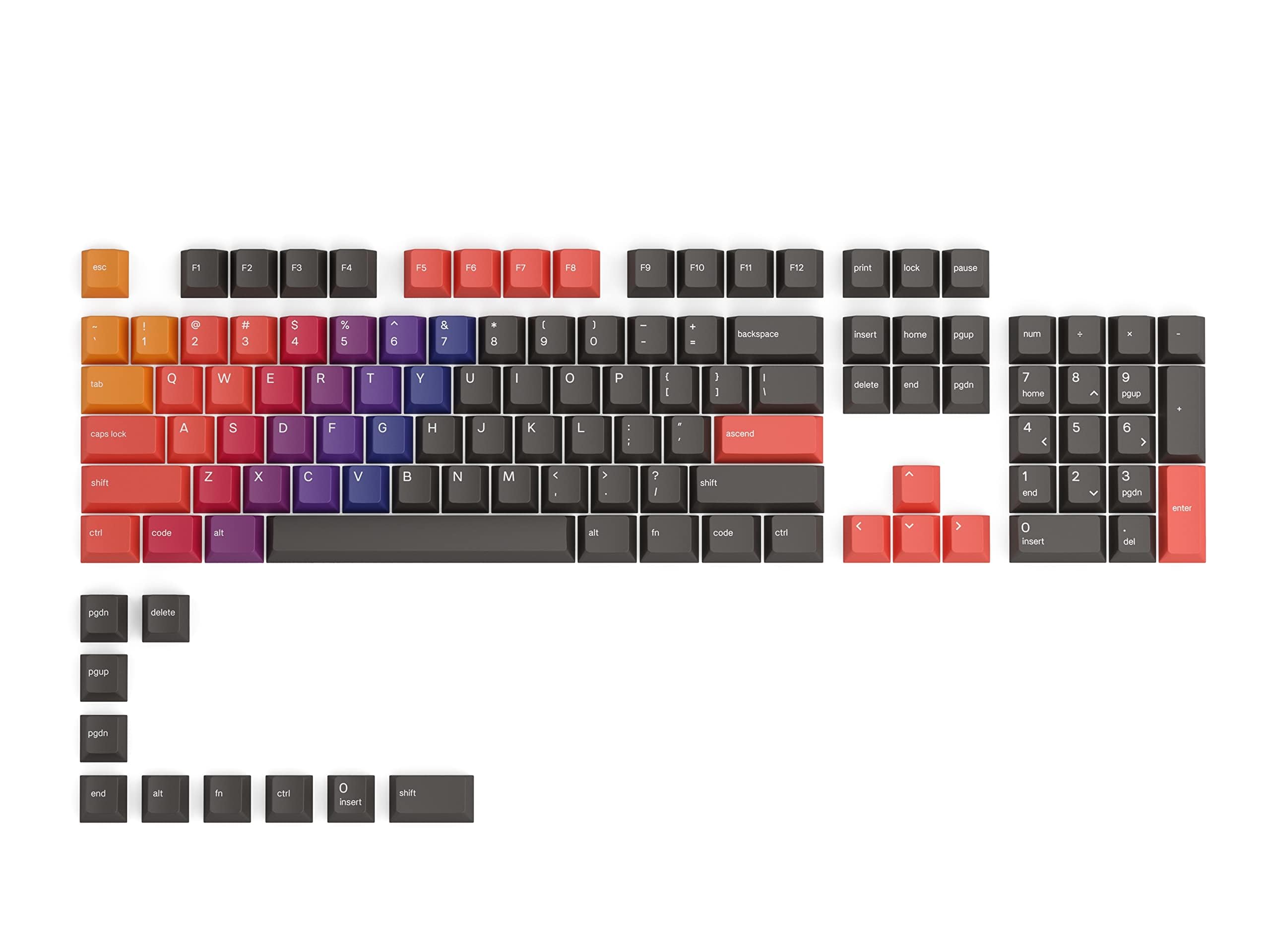 Glorious GPBT Celestial Fire Keycaps - Premium Cherry-Profile 114 Keys Set with Orange & Red Gradient Design - Durable, Readable, Compatible with GMMK Models & Standard Keyboards
