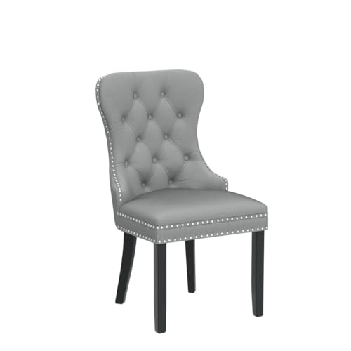 Guyou Upholstered Velvet Dining Chairs Set of 6, Dining Room Chairs Tufted Cushion Back Elegant Victoria Retro Accent Chairs with Solid Wood Legs for Living Room/Kitchen (Light Gray, with Ring)