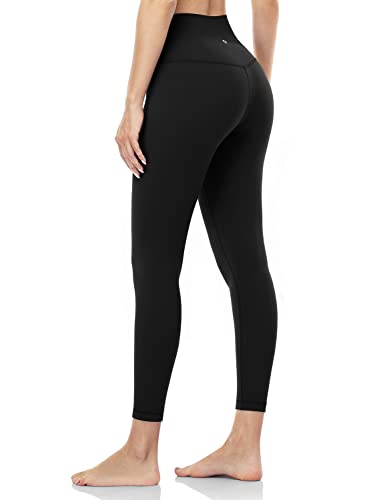 HeyNuts Pure&Plain 7/8 High Waisted Leggings for Women, Athletic Compression Tummy Control Workout Yoga Pants 25'' Black XXS(00)