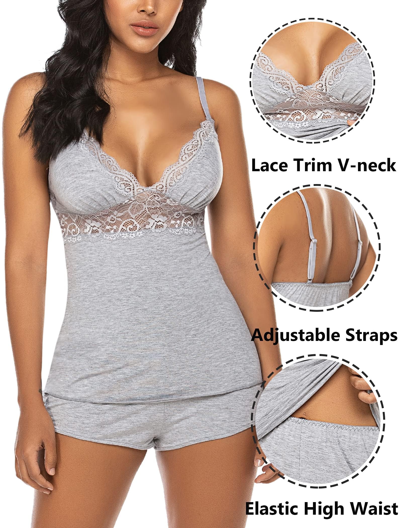 Avidlove Womens Pajama Sets 2 Piece Sleepwear Lace Pajamas Cami PJS Set for Women