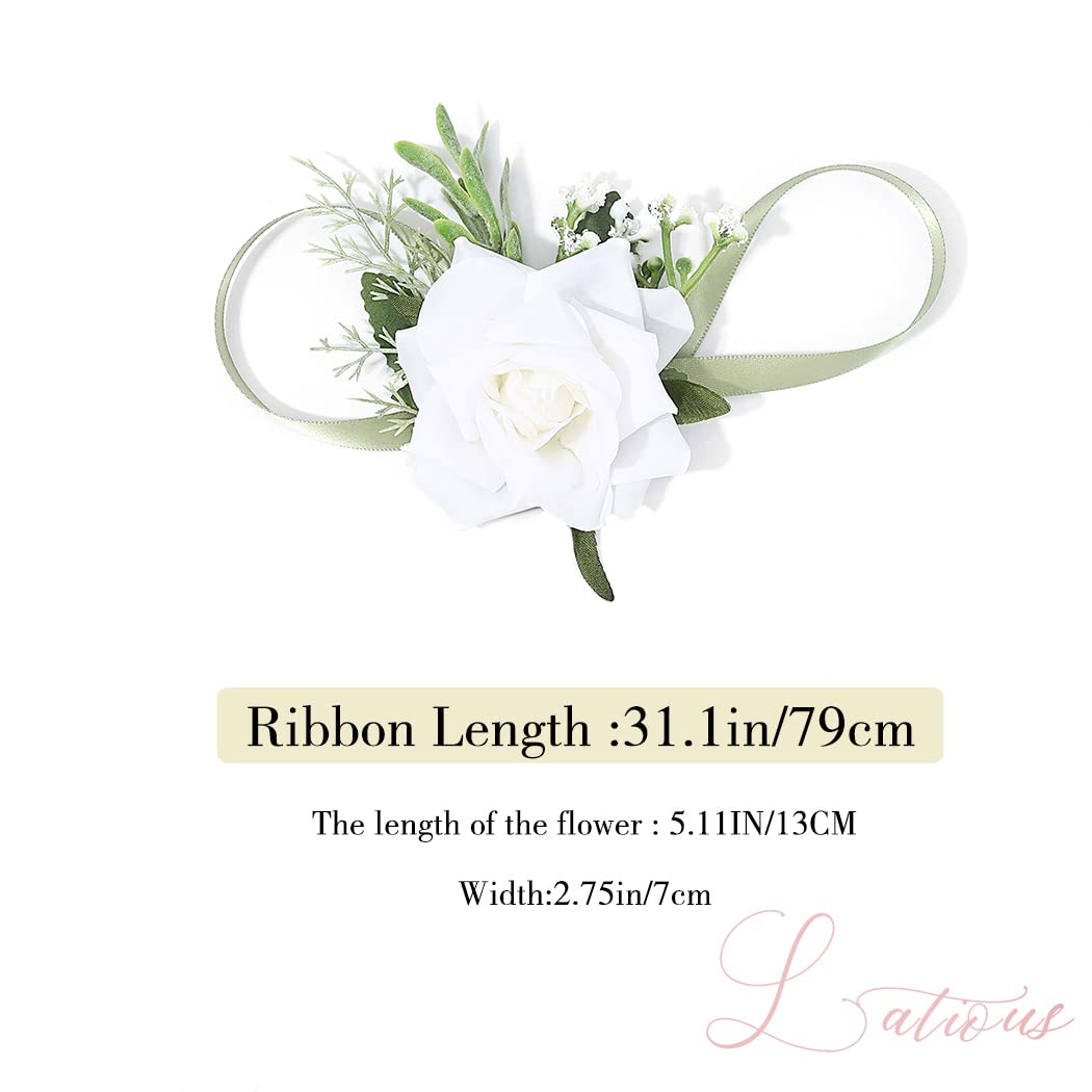 Latious White Wrist Corsage Prom Wedding Corsages Bridesmaids Hand Floral Decor for Women