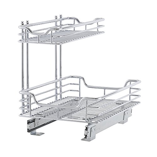 Household Essentials C21521-1 Glidez Dual 2-Tier Sliding Cabinet Organizer, 14.5" Wide, Chrome & C26512-1 Glidez Under Sink Sliding Organizer | Pull Out Cabinet Shelf | Chrome | 12.5 Inches Wide