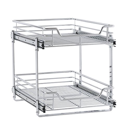 Household Essentials C21521-1 Glidez Dual 2-Tier Sliding Cabinet Organizer, 14.5" Wide, Chrome & C26512-1 Glidez Under Sink Sliding Organizer | Pull Out Cabinet Shelf | Chrome | 12.5 Inches Wide