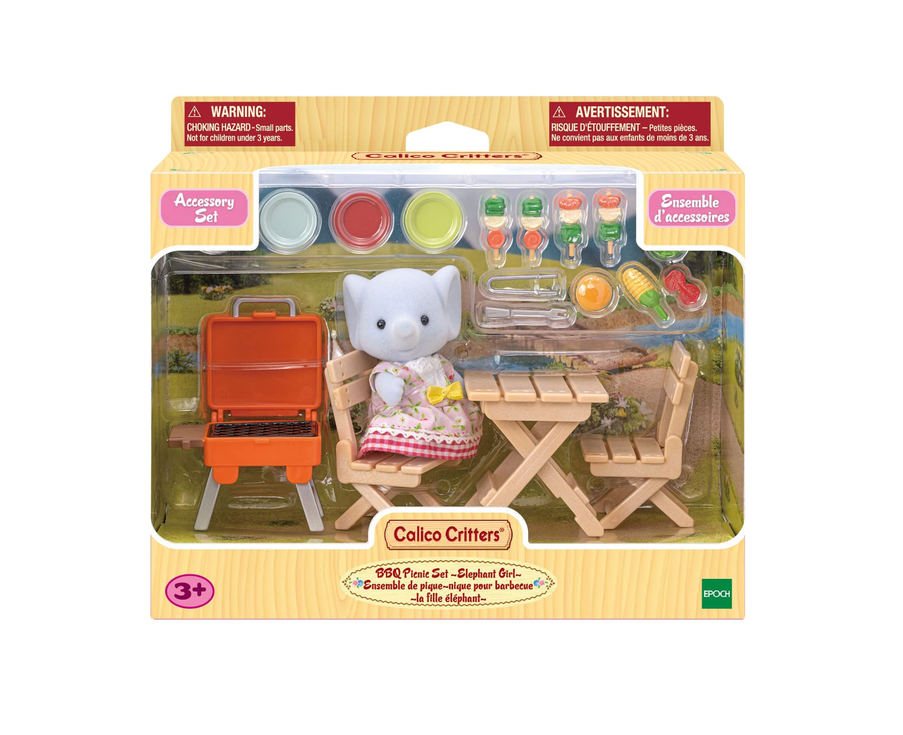 Calico Critters Bubblebrook Elephant Girl's BBQ Picnic Set, Dollhouse Playset with Figure and Accessories