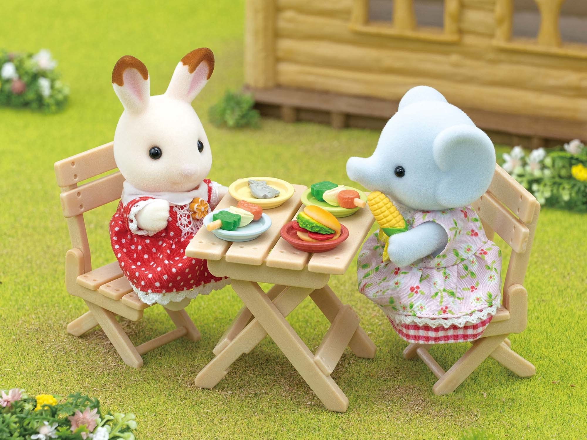 Calico Critters Bubblebrook Elephant Girl's BBQ Picnic Set, Dollhouse Playset with Figure and Accessories