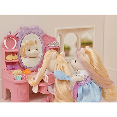 Calico Critters Pony's Stylish Hair Salon - 2-Story Salon Playset w/ Poseable Figure & 40+ Hair Styling Accessories for Ages 3+