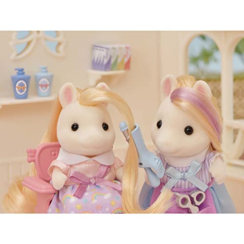 Calico Critters Pony's Stylish Hair Salon - 2-Story Salon Playset w/ Poseable Figure & 40+ Hair Styling Accessories for Ages 3+
