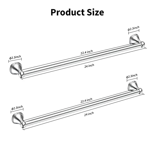 Newfun 24 Inch Brushed Nickel Towel Racks for Bathroom - 2PCS SUS304 Stainless Steel Bathroom Towel Holder Wall Mounted