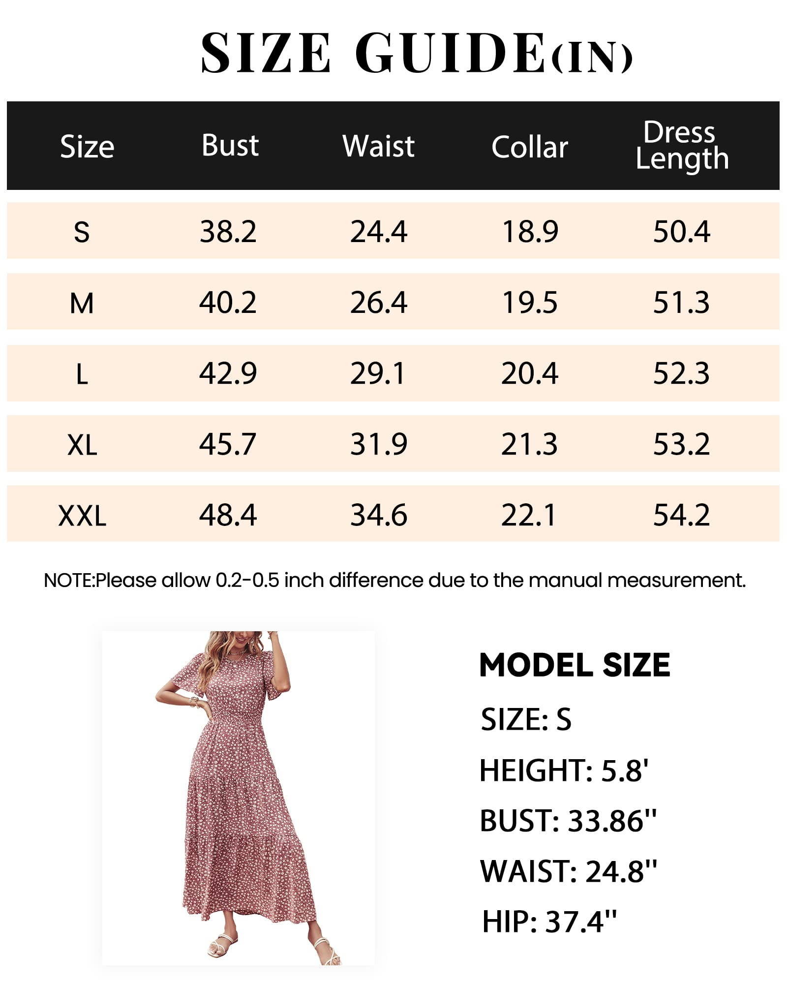 PRETTYGARDEN Women's Summer Casual Short Flutter Sleeve Round Neck Smocked Waist Tiered Boho Floral Flowy Maxi Dress(Floral Red Brown,X-Large)