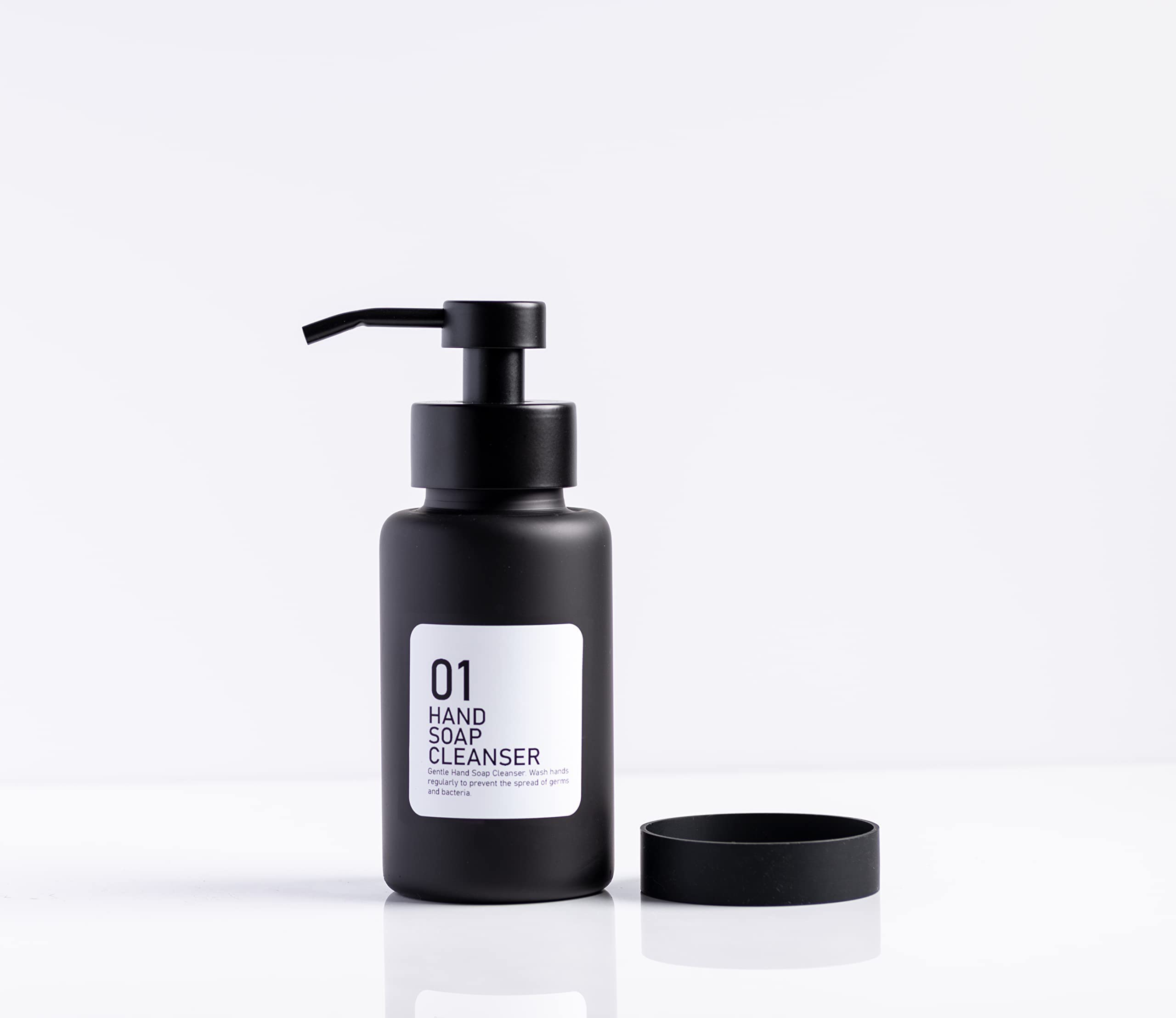 Black Glass Foaming Hand Soap Dispensing Bottle - Matte Black - 11 Ounce - Includes Hand Soap Labels & Silicone Coaster