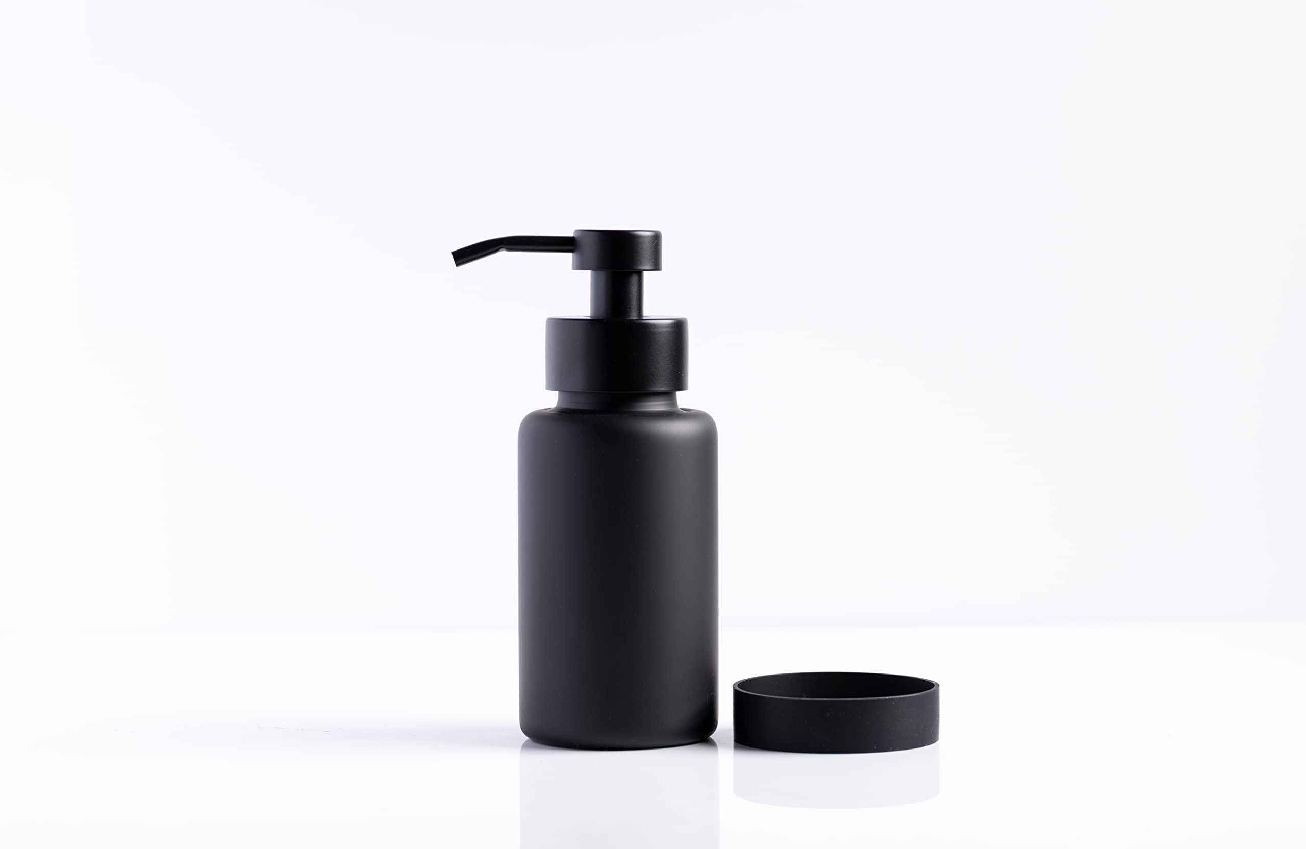 Black Glass Foaming Hand Soap Dispensing Bottle - Matte Black - 11 Ounce - Includes Hand Soap Labels & Silicone Coaster