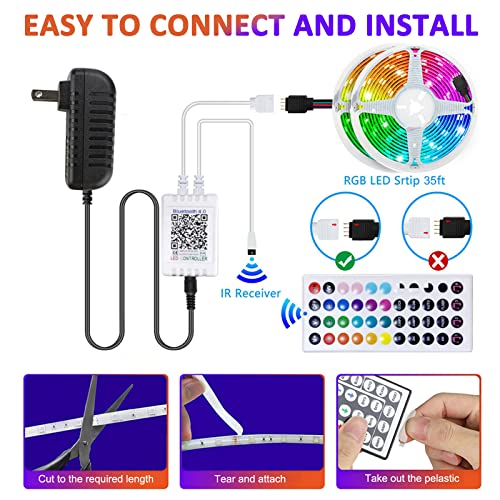 KENTA Led Strip Lights 35ft Smart Light Strips with App Control Remote, 5050 RGB Led Lights for Bedroom, Music Sync Color Changing Lights for Room Party