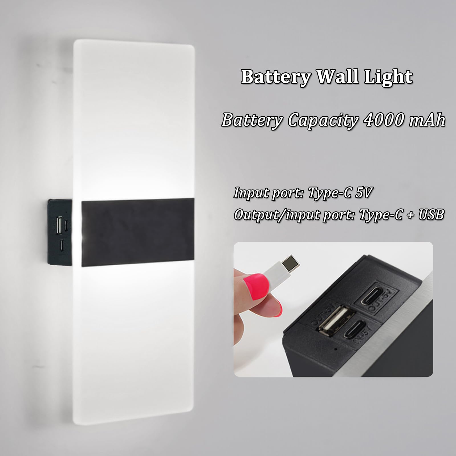 ANKBOY LED Wall Sconces Set of Two Battery Operated with Switch, Cordless Magnetic Wall Lamp Rechargeable USB Bedside Wall Light Fixtures for Bedroom, 3 Brightness Adjustable, Cool White 6000K