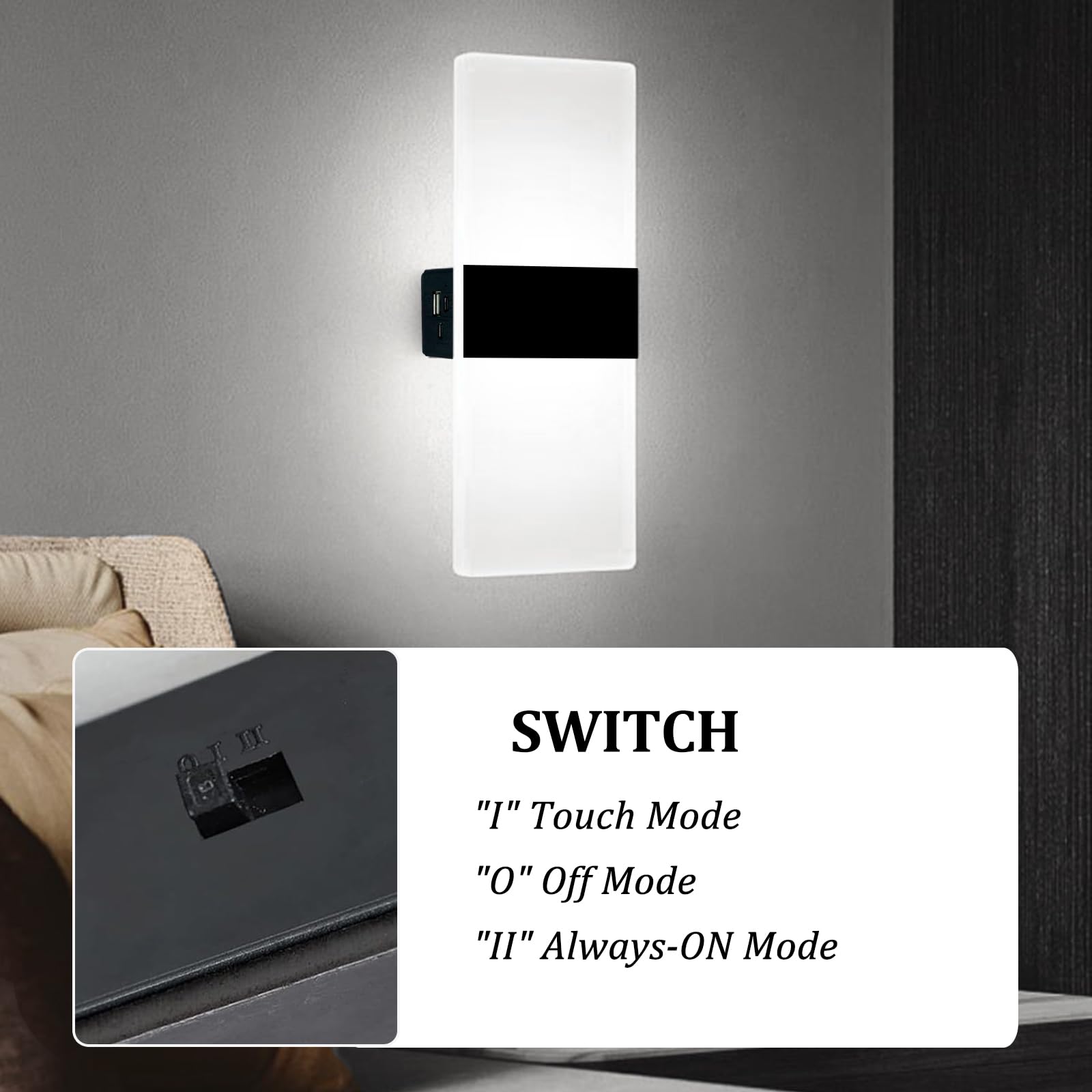 ANKBOY LED Wall Sconces Set of Two Battery Operated with Switch, Cordless Magnetic Wall Lamp Rechargeable USB Bedside Wall Light Fixtures for Bedroom, 3 Brightness Adjustable, Cool White 6000K