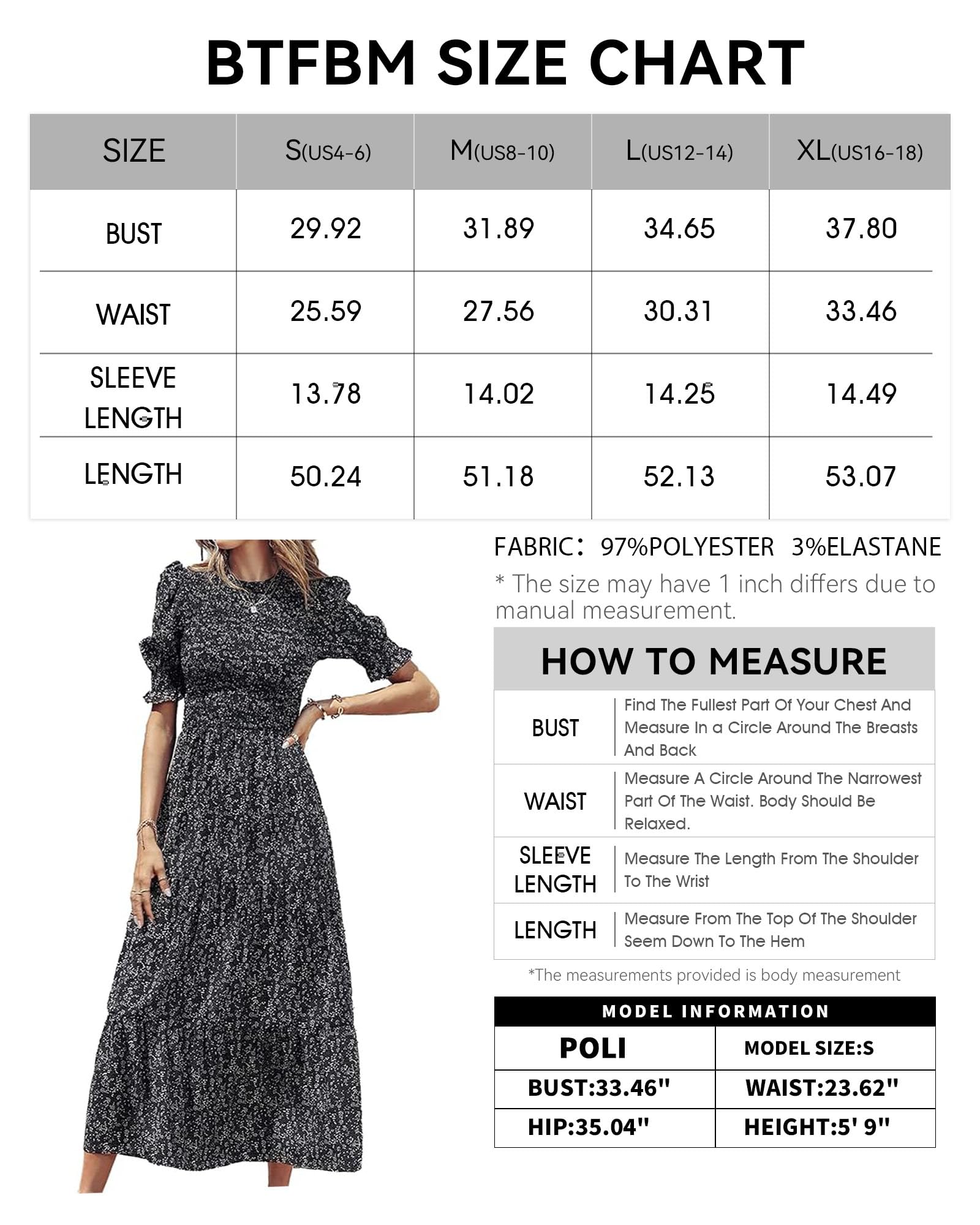 BTFBM Women Casual Summer Dresses 2025 Spring Crew Neck Ruffle Short Sleeve Floral Print Smocked Boho Flowy Maxi Dress(Floral Black White, Large)