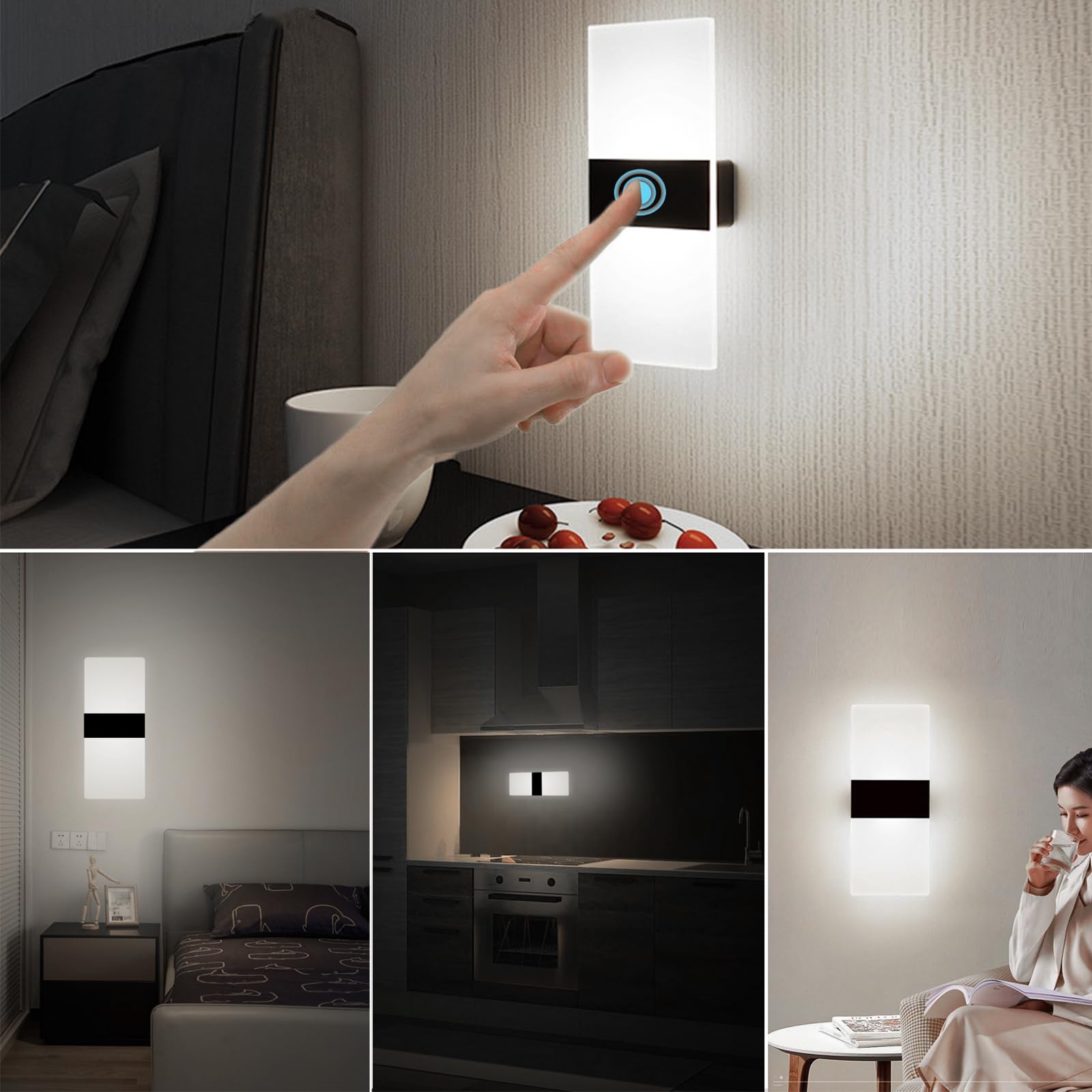 ANKBOY LED Wall Sconces Set of Two Battery Operated with Switch, Cordless Magnetic Wall Lamp Rechargeable USB Bedside Wall Light Fixtures for Bedroom, 3 Brightness Adjustable, Cool White 6000K