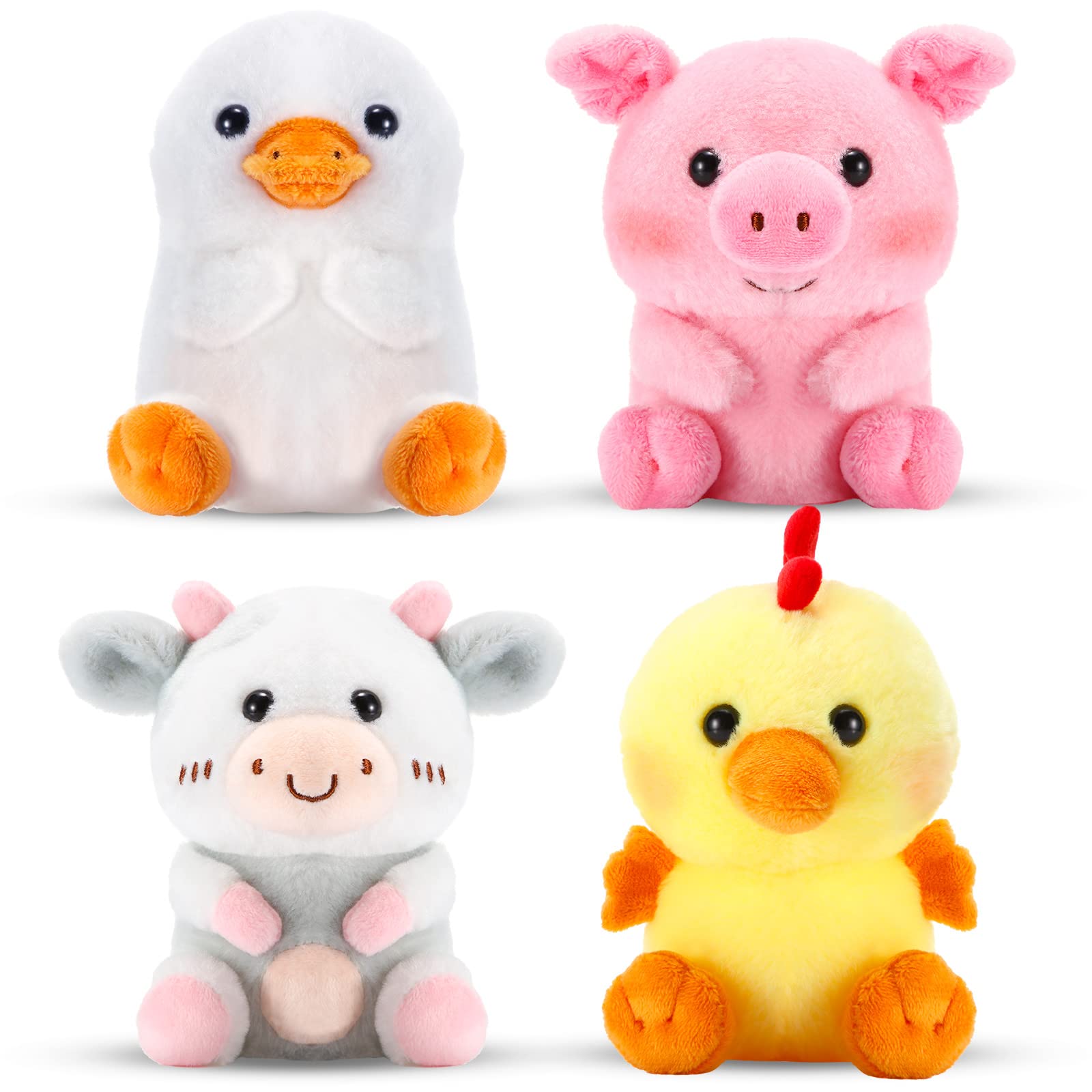 Skylety 4 Pieces Farm Stuffed Animals Stuffed Farm Theme Plush Animals Bulk 4.72 Inches Chicken, Duckling, Pig, Cow Plush Stuffed Animals Toys for Valentine's Day Birthday Gift Party Favor Supplies