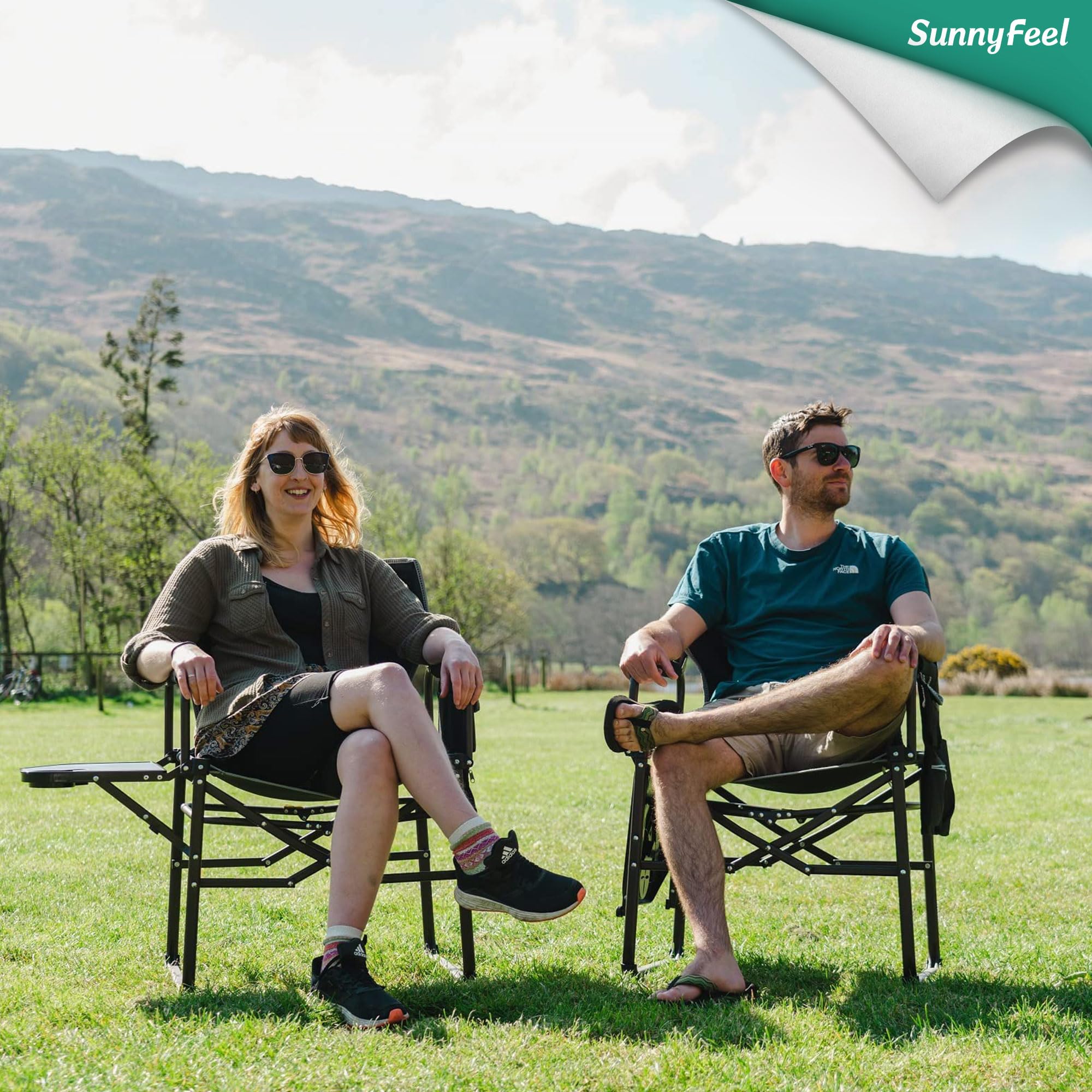 SUNNYFEEL Camping Directors Chair, Heavy Duty,Oversized Portable Folding Chair with Side Table, Pocket for Beach, Fishing,Trip,Picnic,Lawn,Concert Outdoor Foldable Camp Chairs