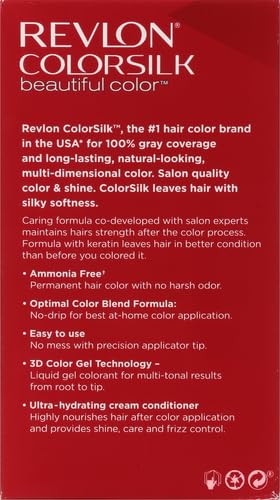 Revlon Colorsilk Beautiful Color Permanent Hair Color, Long-Lasting High-Definition Color, Shine & Silky Softness with 100% Gray Coverage, Ammonia Free, 030 Dark Brown, 1 Pack