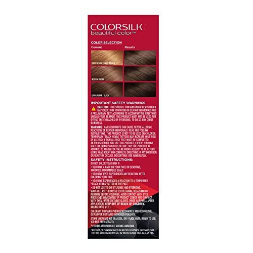 Revlon Colorsilk Beautiful Color Permanent Hair Color, Long-Lasting High-Definition Color, Shine & Silky Softness with 100% Gray Coverage, Ammonia Free, 030 Dark Brown, 1 Pack