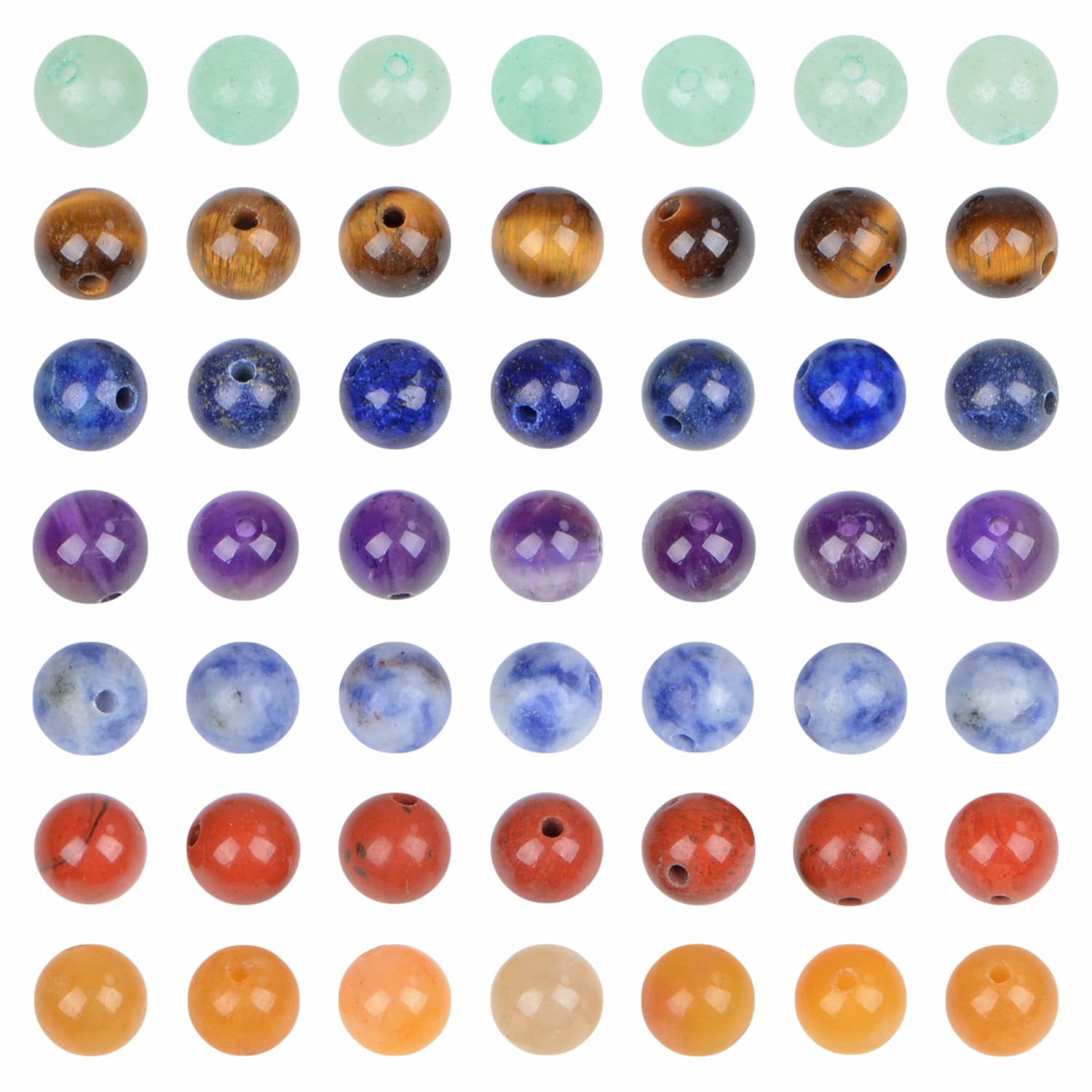 Bymitel 210pcs Natural Crystal Beads Stone Gemstone Round Energy Healing Loose Beads with Stretch Cord for Jewelry Making Bracelets Anklets (7-Colors Chakra, 4mm 210pcs)