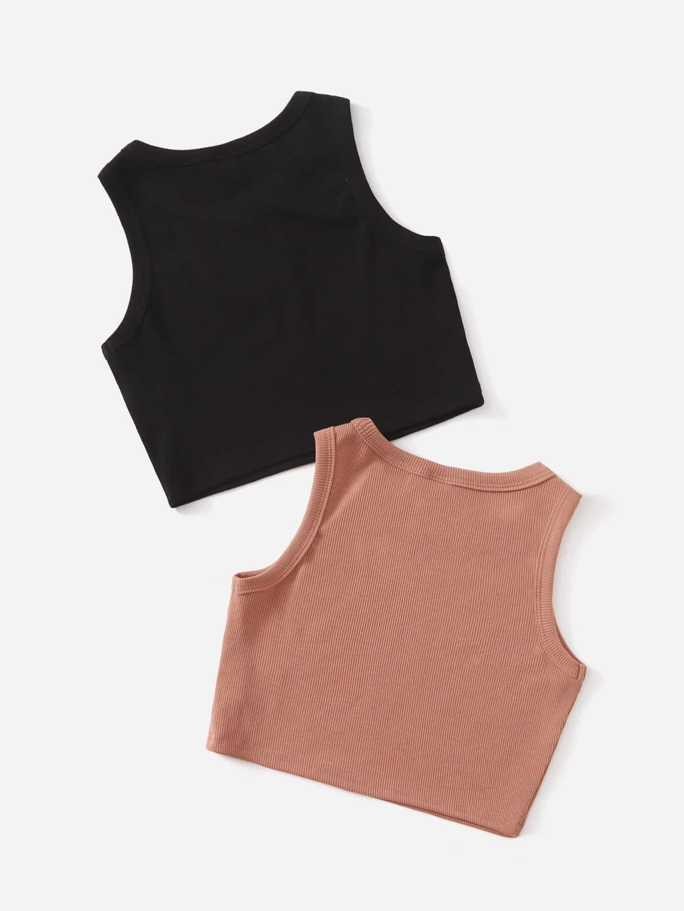 Milumia Girls Shirt 2 Pack Ribbed Knit Round Neck Casual Baisc Crop Tank Top (A Multicolor, 8 Years, Sleeveless)