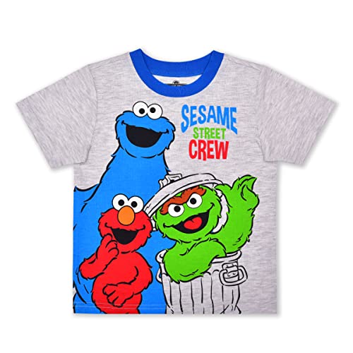 Sesame Street Elmo, Cookie Monster and Oscar Boys T-Shirt and Short Pants Set for Infant and Toddlers – White/Orange/Grey