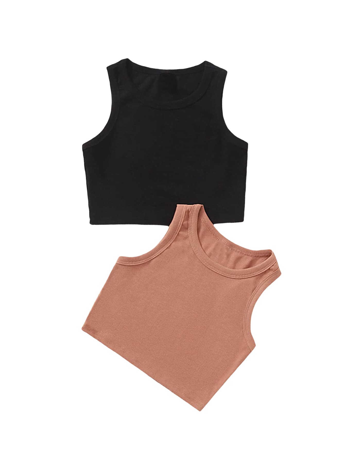 Milumia Girls Shirt 2 Pack Ribbed Knit Round Neck Casual Baisc Crop Tank Top (A Multicolor, 8 Years, Sleeveless)