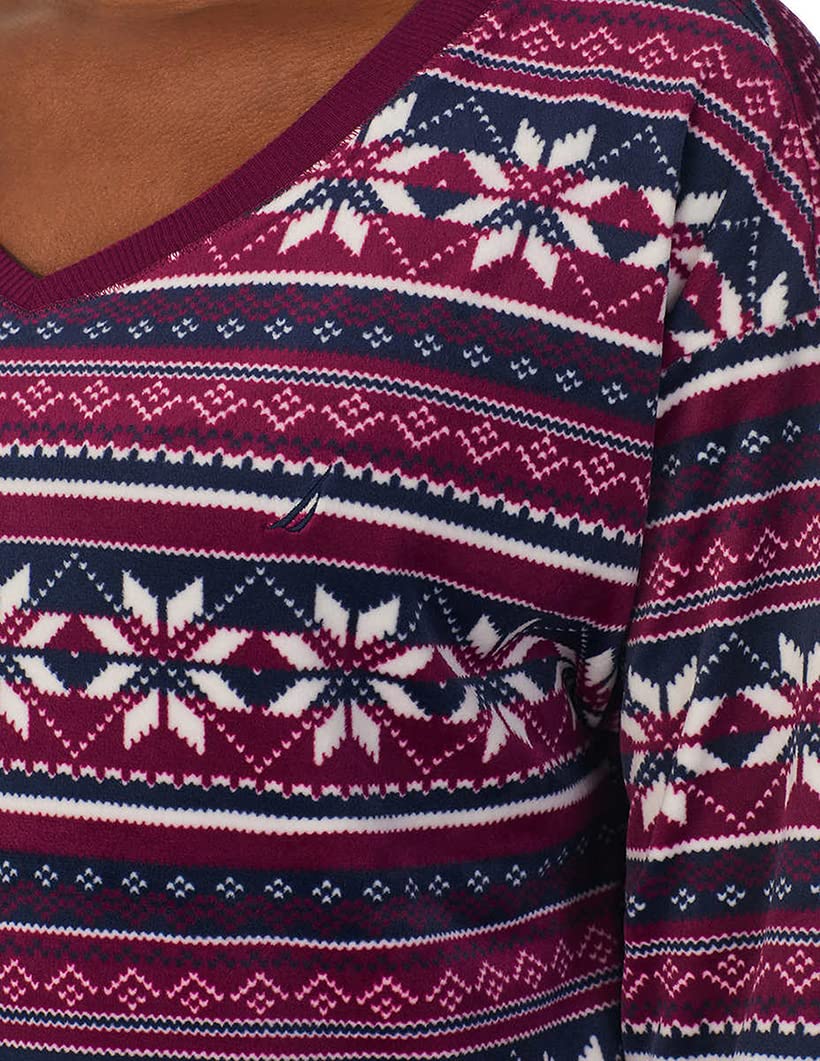 Nautica Women's 2 Piece Fleece Pajama Sleepwear Set (Small, Purple -Winter Fair Isle)