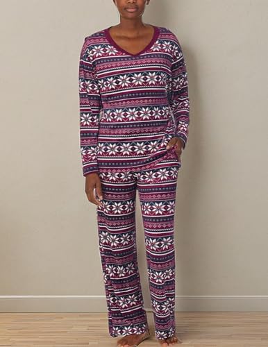 Nautica Women's 2 Piece Fleece Pajama Sleepwear Set (Small, Purple -Winter Fair Isle)