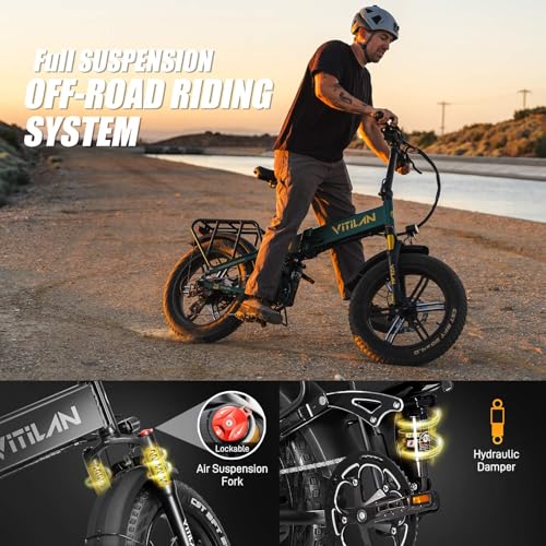 VITILAN i7 Pro Electric Bike Adults Folding 750W BAFANG Motor Fat Tire Ebike Removable 16AH Lg Cell Battery Full Suspension Electric Bicycle Shimano 8-Speed