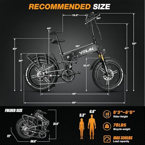 VITILAN i7 Pro Electric Bike Adults Folding 750W BAFANG Motor Fat Tire Ebike Removable 16AH Lg Cell Battery Full Suspension Electric Bicycle Shimano 8-Speed