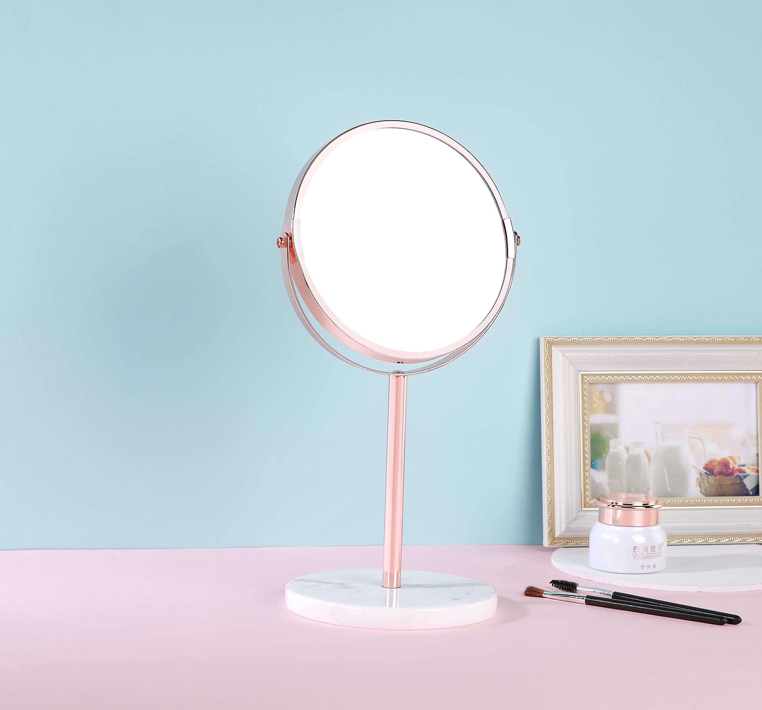 SsweetyPrincess Vanity Tabletop Mirror with 1X/7X Magnification (Rose Gold)