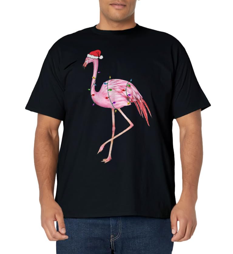 Lighted Flamingo Christmas Tree Lights Xmas Santa Hat Gifts T-Shirt